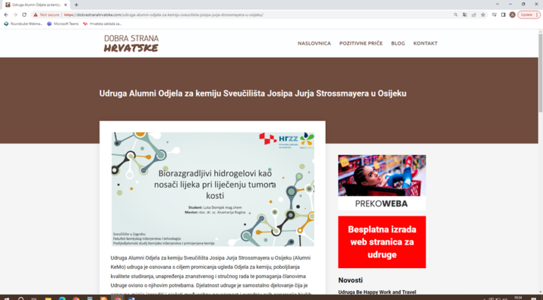 Aktivnosti: Promocija udruge – Odjel za kemiju Sveučilište Josipa Jurja Strossmayera u Osijeku